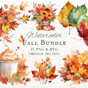 Fall 35pc PNG & JPEG Bundle | Watercolor Fall Clipart | Fall PNG | Fall ...