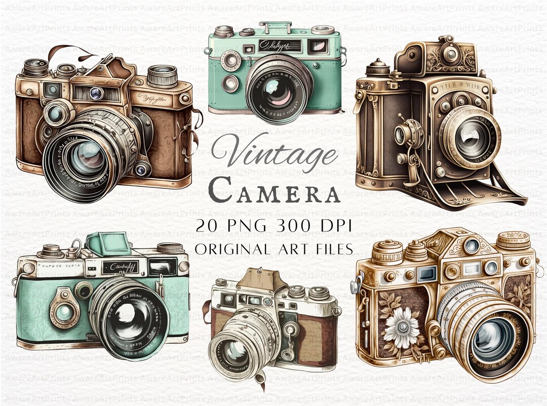 Vintage Camera 20pc PNG & JPEG | Watercolor Camera PNG | Vintage Camera ...