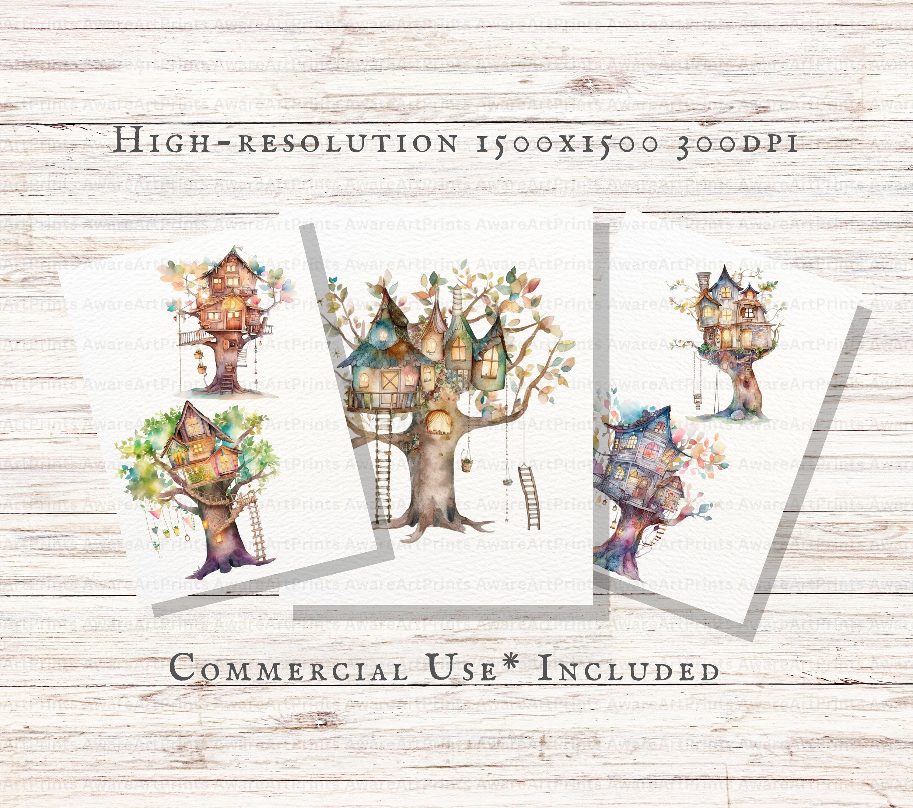 Watercolor Treehouse 15pc PNG Style 1 | Watercolor Treehouse PNG ...