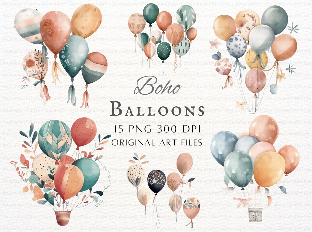Boho Balloons 15pc PNG & JPEG | Cute Balloons PNG | Boho Balloon ...