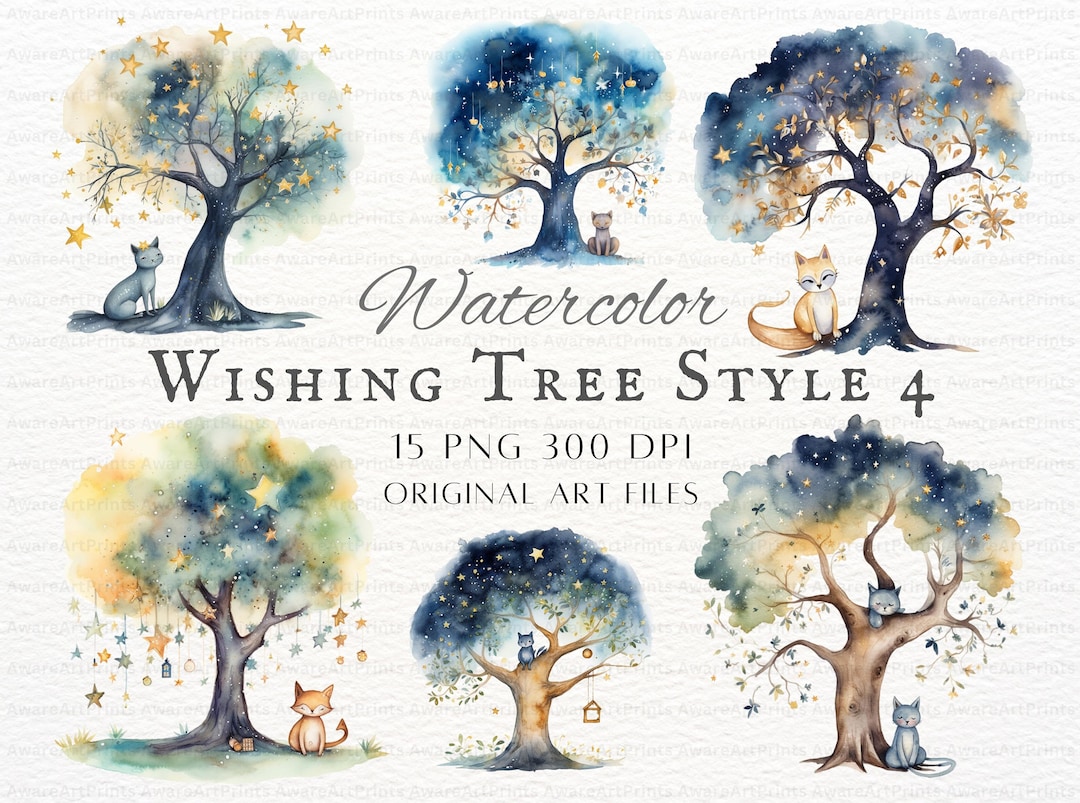 Wishing Tree 15pc PNG Style 4 | Watercolor Wishing Tree PNG | Wishing ...