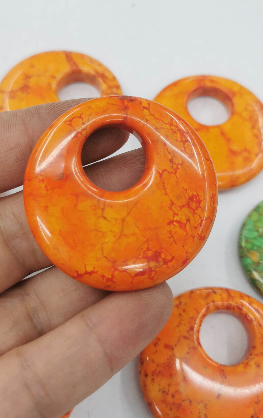 2pcs 40/45mm Round Circle PI Palm Stone Donut Orange/green - Etsy