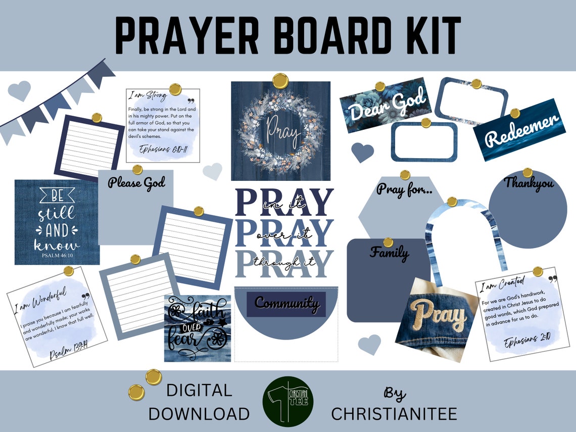 Prayer Board Printable Kit, Denim Theme, Bible Verse, Scripture Gift ...