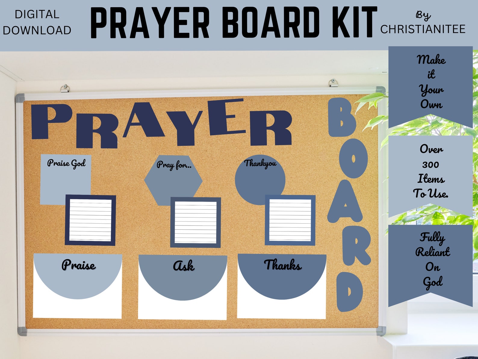 Prayer Board Printable Kit, Denim Theme, Bible Verse, Scripture Gift ...