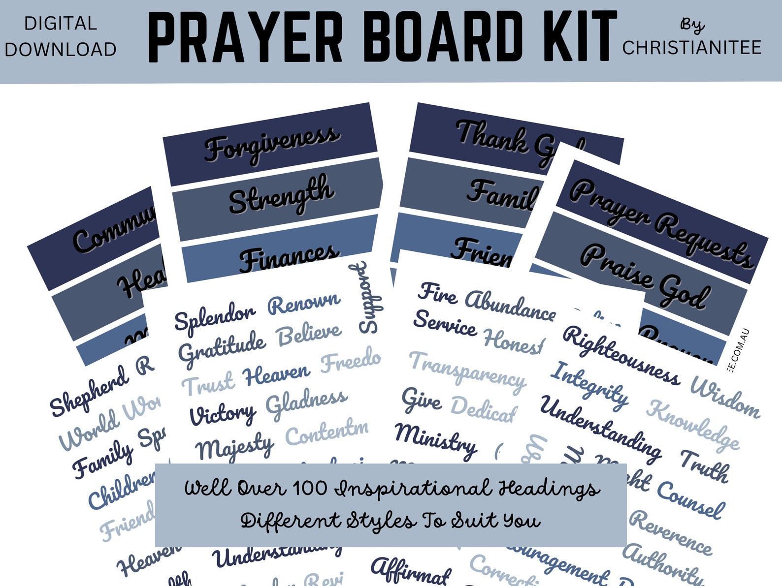 Prayer Board Printable Kit, Denim Theme, Bible Verse, Scripture Gift ...