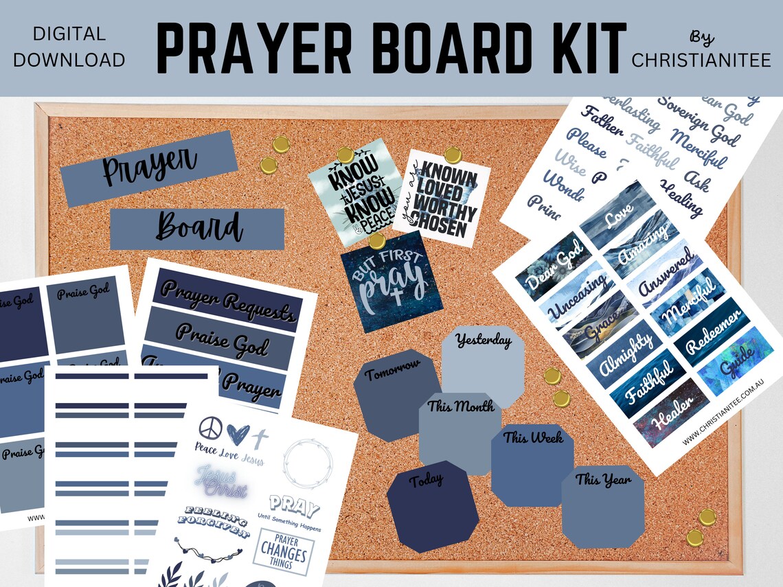 Prayer Board Printable Kit, Denim Theme, Bible Verse, Scripture Gift ...