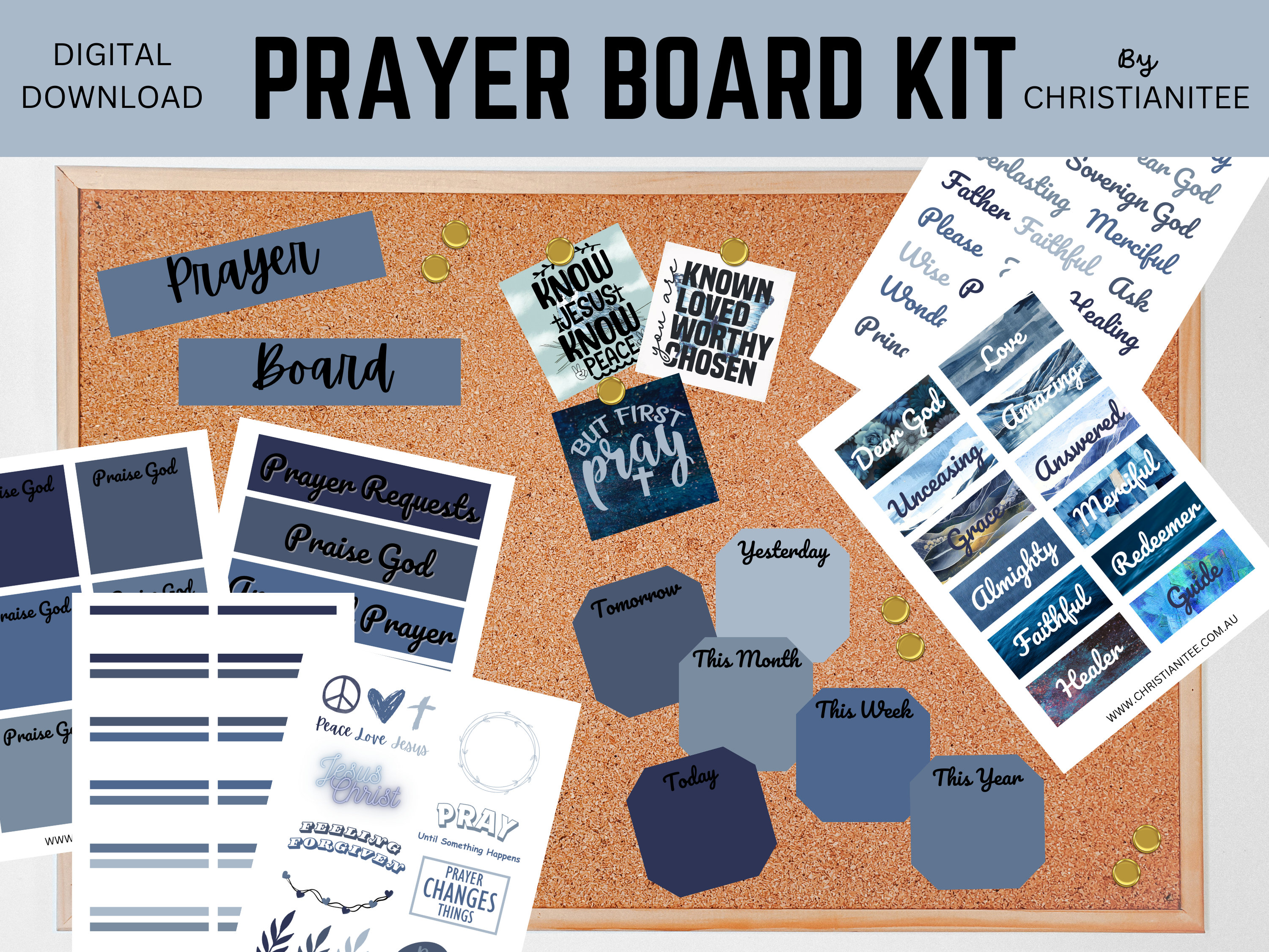 Prayer Board Printable Kit, Denim Theme, Bible Verse, Scripture Gift ...