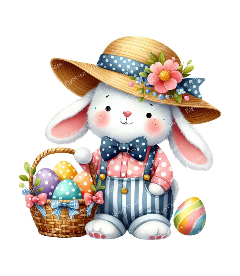 12 Easter Bunny Clipart, Rabbit, Eggs, Watercolor Clipart, Cute Baby ...
