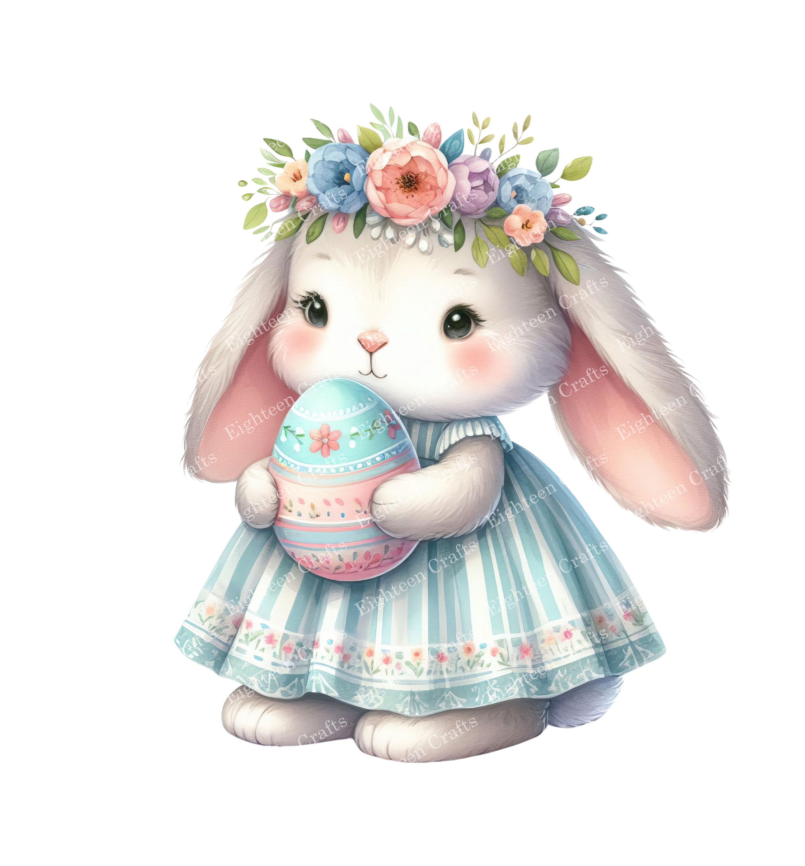 12 Easter Bunny Clipart, Rabbit, Eggs, Watercolor Clipart, Cute Baby ...