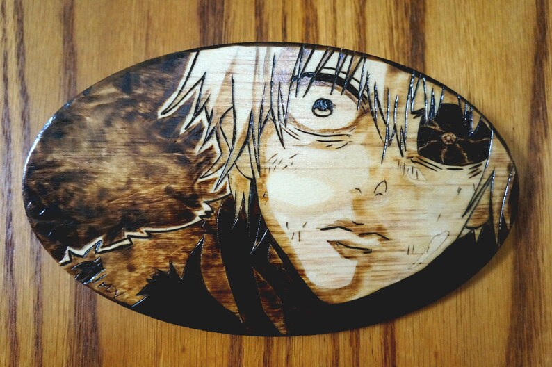 Anime Woodburn Pyrography Fanart Plaque Ghoulish - Etsy