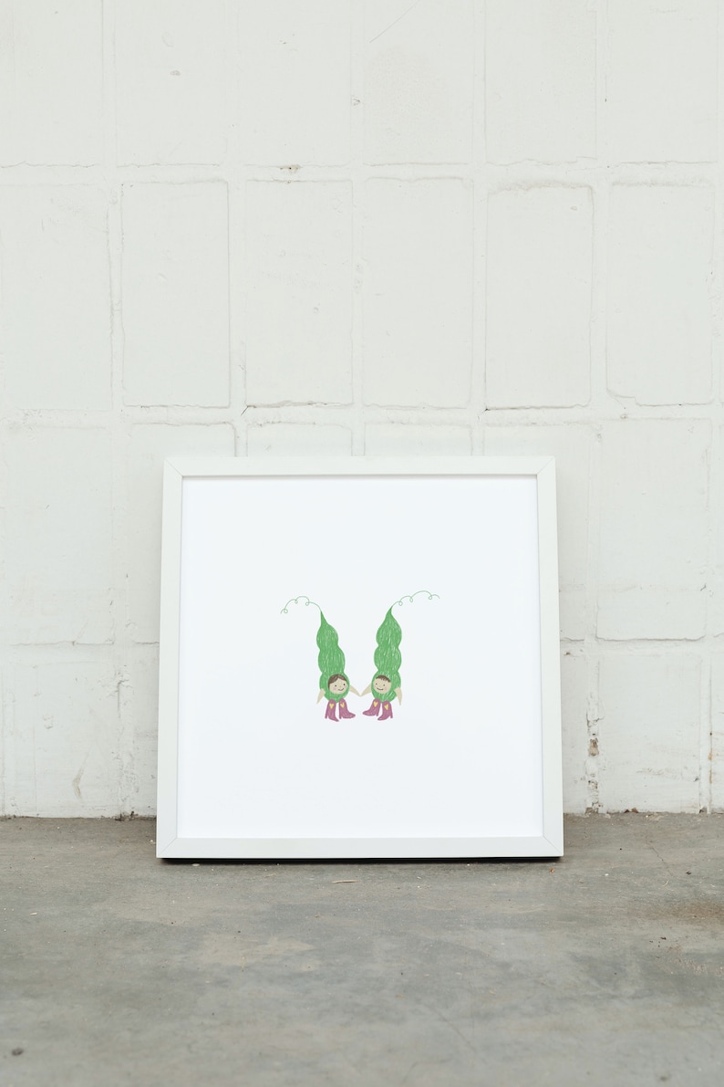 Two Peas in Seperate Pods Illustrated Printable Wall Art - Downloadable ...