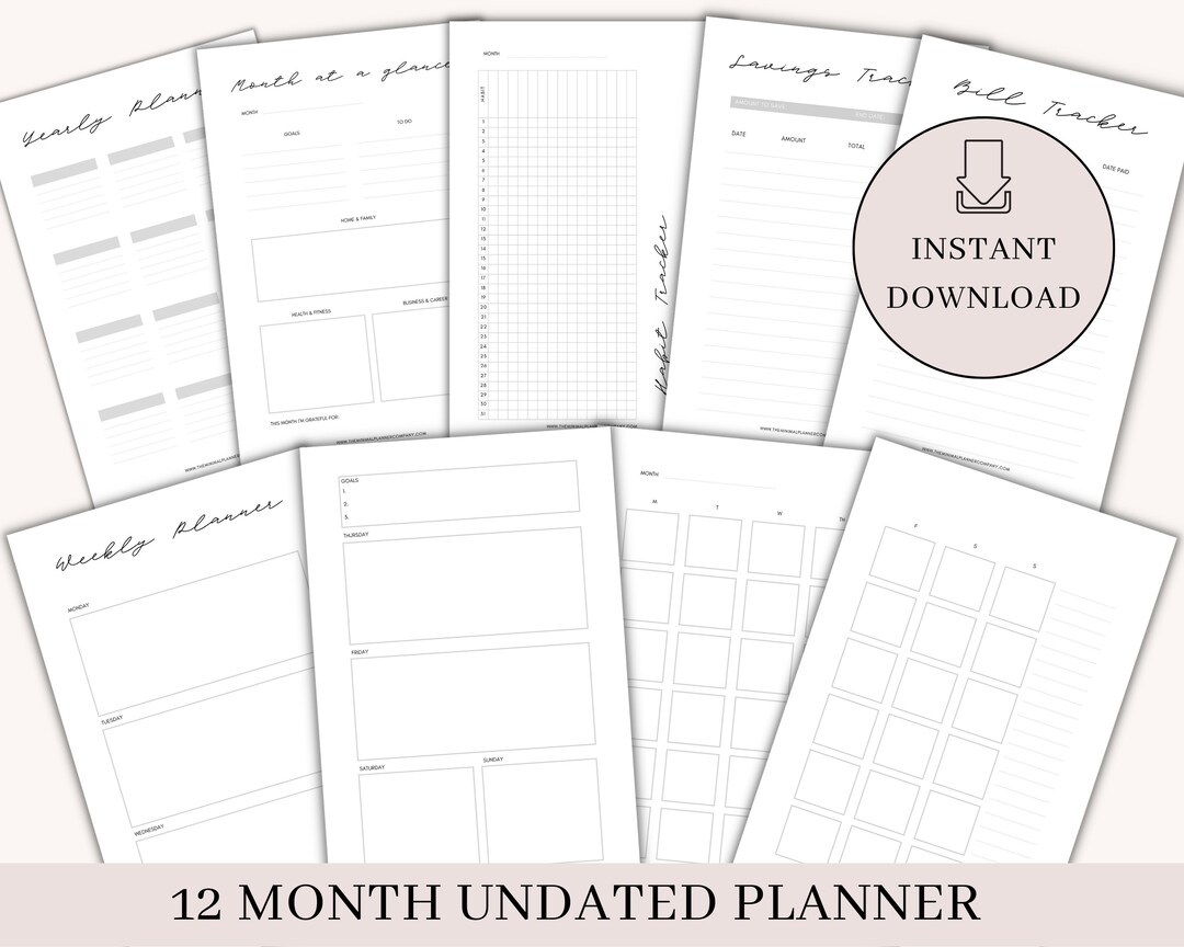 Undated Weekly Planner Printable DIY Print at Home Blank Diary - Etsy