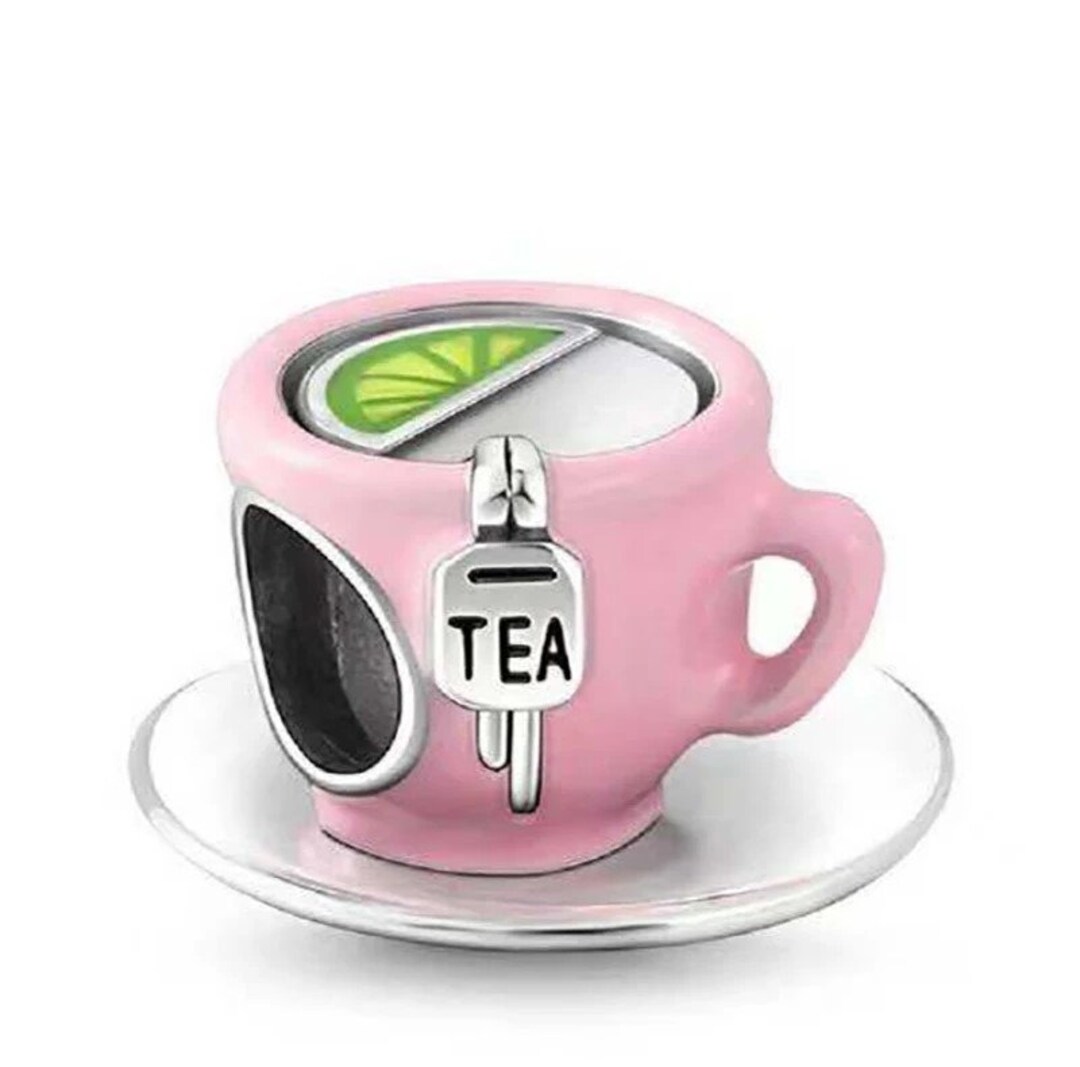 Tea Charm, Cup of Tea Enamel Charm 925 Sterling Silver Charm Bead Fit ...