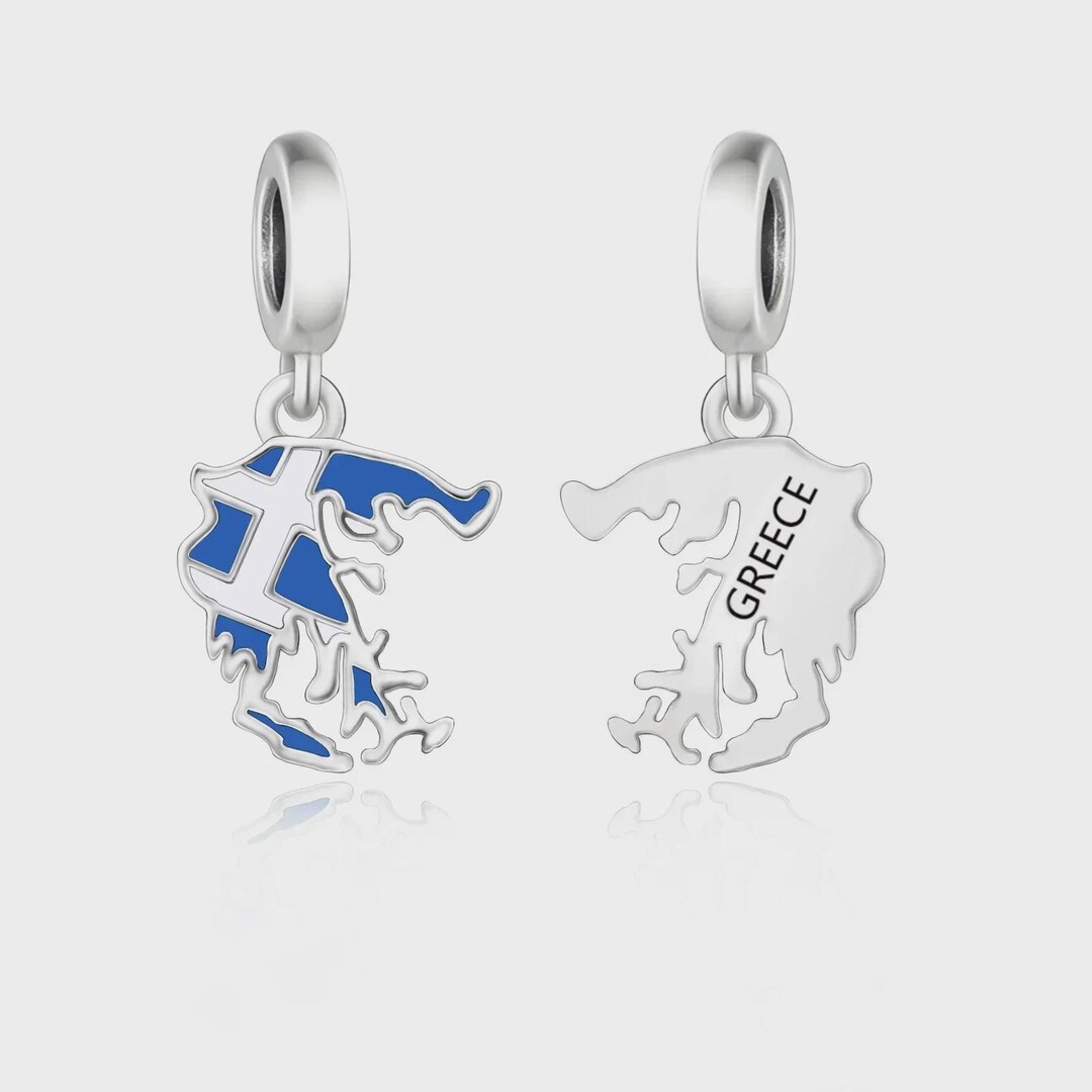 Love Greece Map Flag Charm, Country Flag Charm 925 Silver Charm ...