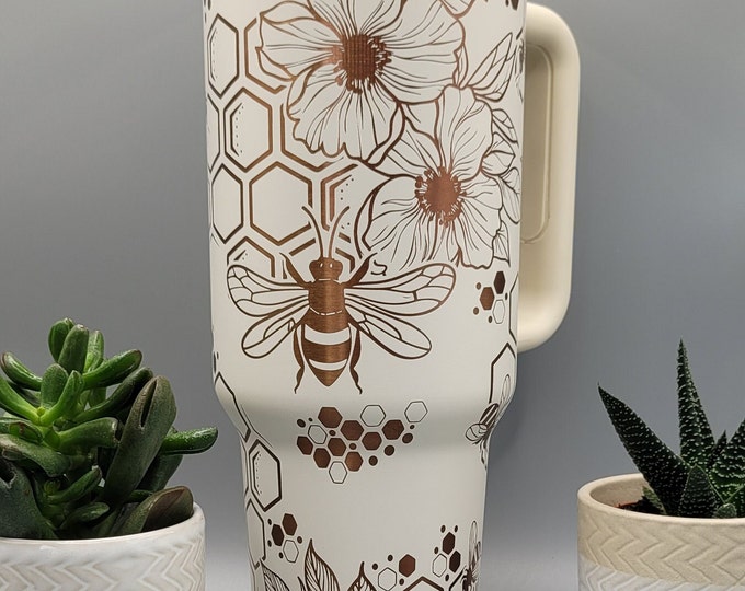 Honey Bees Flower Cream on Copper Base 40oz Double Wall Insulated ...