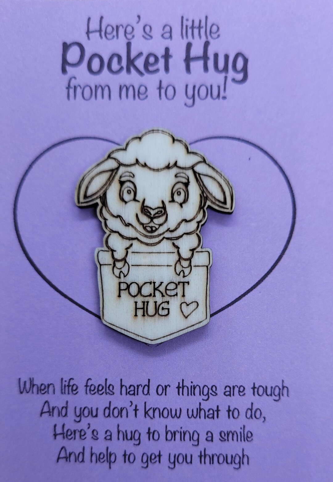 Sheep Handmade Wooden Pocket Hug Token Love Gift Little Pocket Hug ...