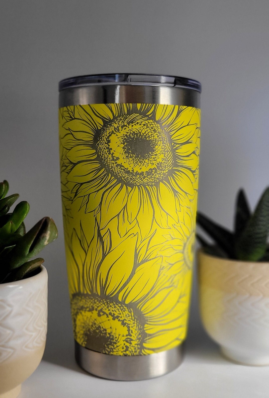 Sunflowers Laser Engraved 20oz Double Wall Insulated Tumbler Travel Mug ...