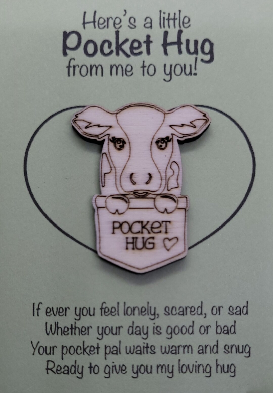 Cow Handmade Wooden Pocket Hug Token Love Gift Little Pocket Hug, Pick ...