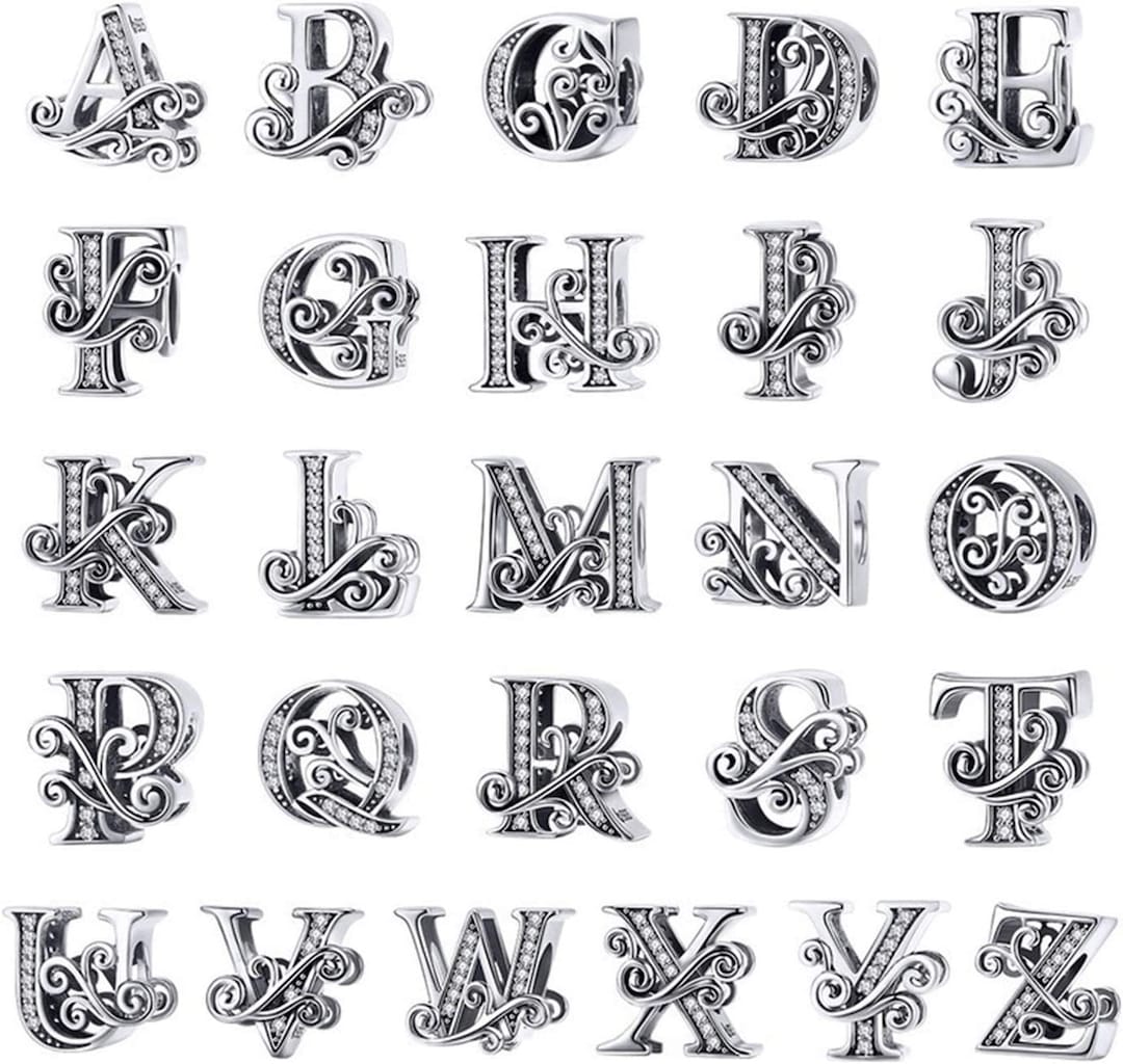 Vintage Alphabet Letters A to Z Charm 925 Silver Charm European Style ...