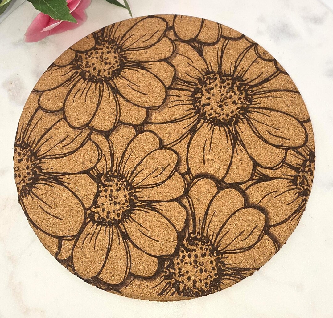 Cork Daisy Flowers Laser Engraved Cork Trivet: Kitchen Decor Pot Holder ...