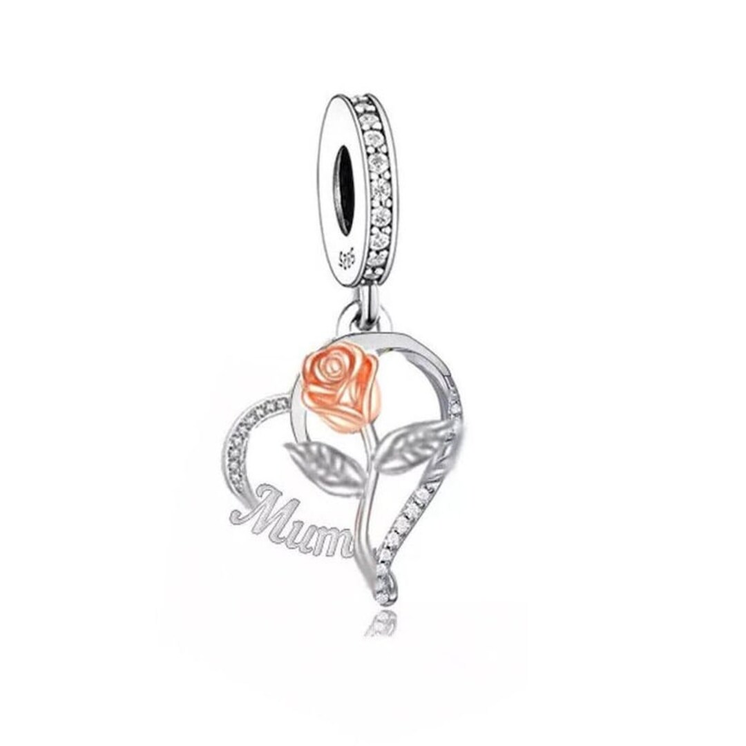 Charm de mamá Charm de rosa de mamá Charm de plata 925 Charm de estilo ...