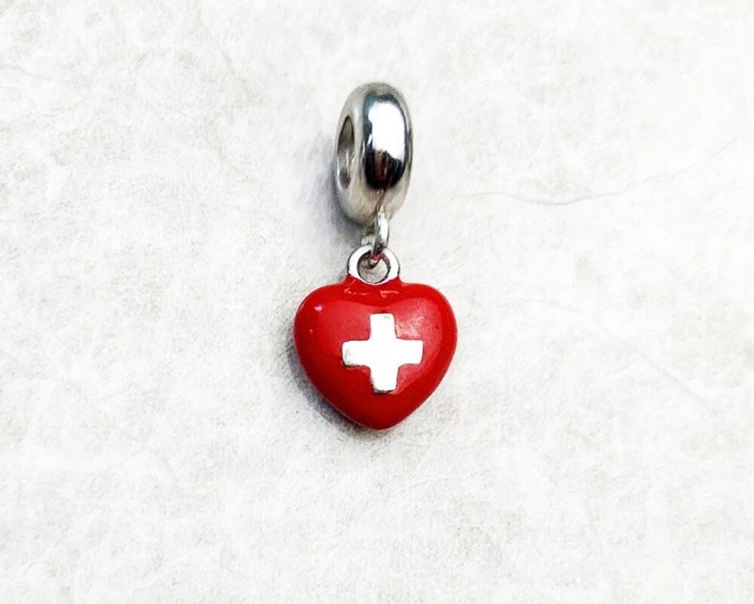Switzerland Charm, Swiss Charm, Red Cross Heart Pendant Dangle Charm ...