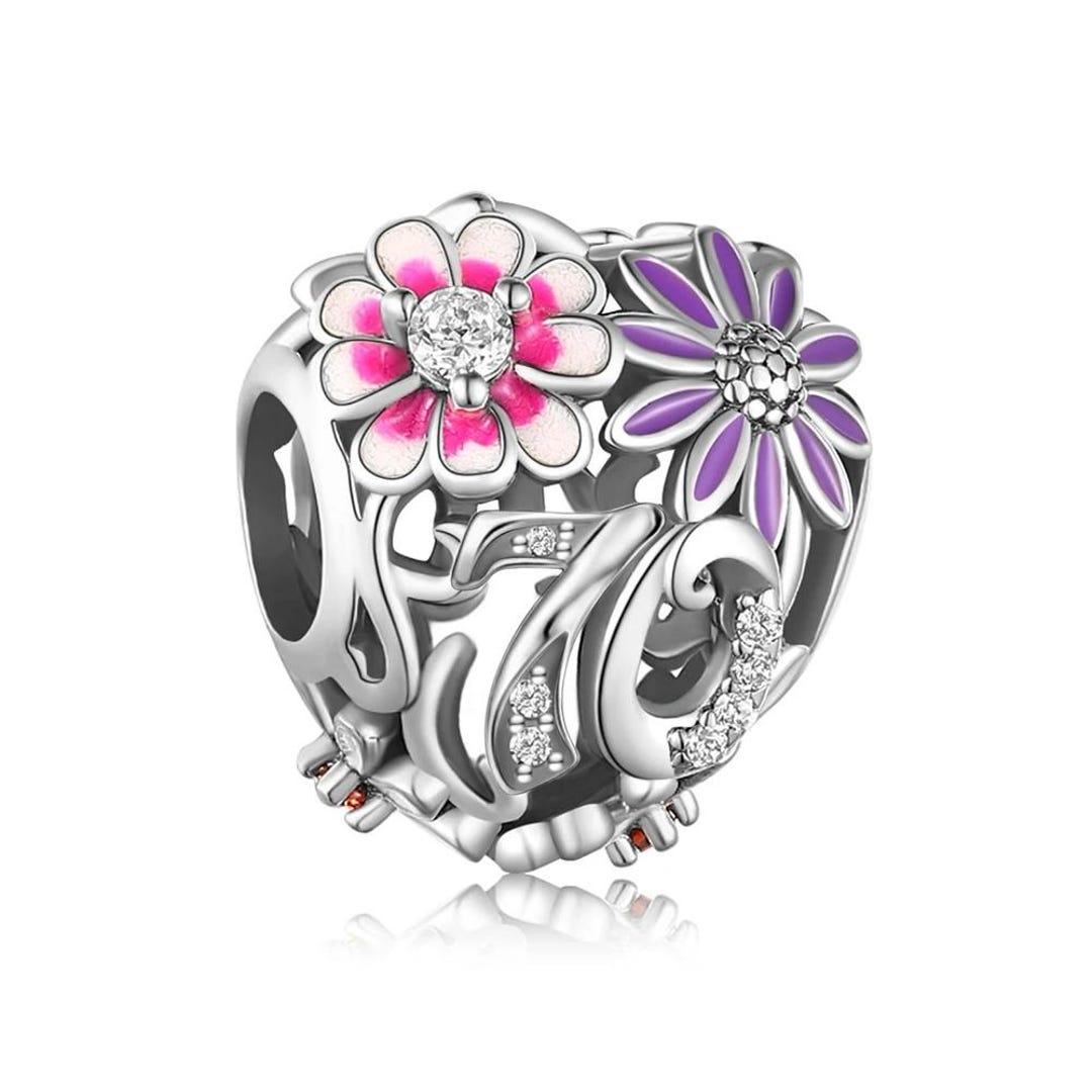 70th Birthday Celebration, 925 Sterling Silver 70th Birthday Charm Bead ...