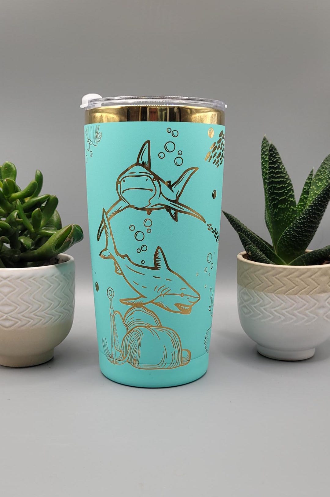 Sharks Teal and Gold Travel Mug, Laser Engraved 20oz Double Wall ...