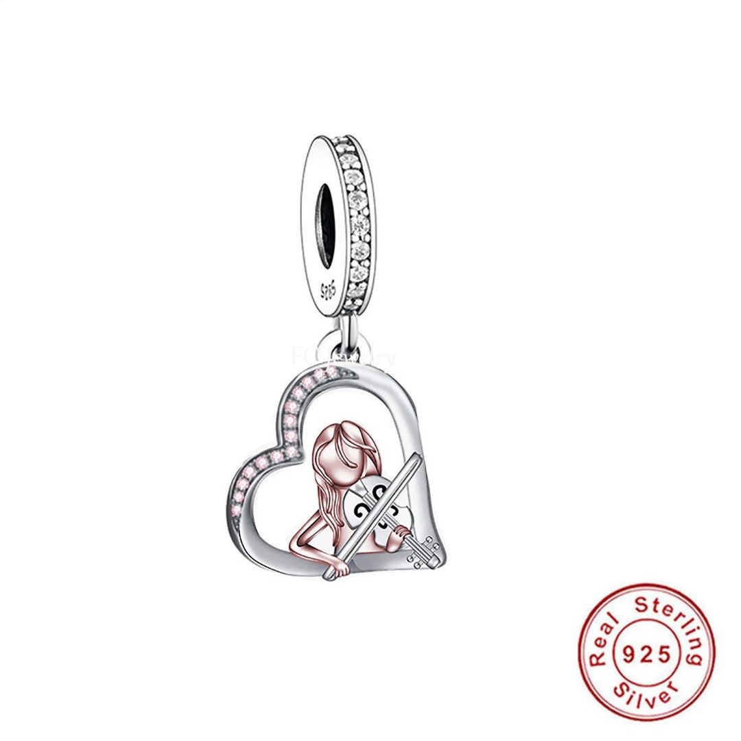 Girl Playing Violin Charm Fit Bracelet, 925 Sterling Silver Music ...