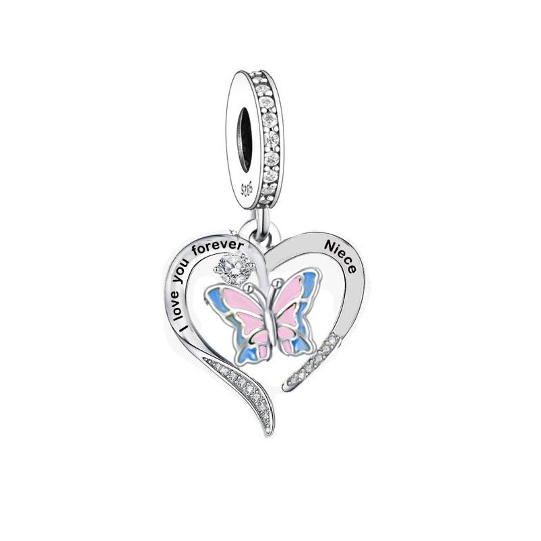 Niece Heart Charm I Love You to the Moon & Back Heart 925 Silver Charm ...