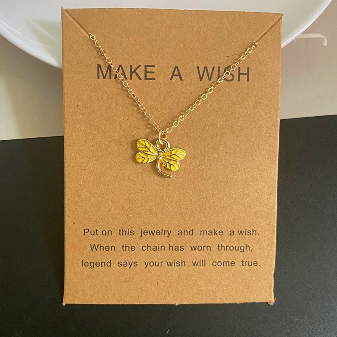 Make a Wish Friendship Necklace With Charm Yellow Dragonfly Pendant - Etsy