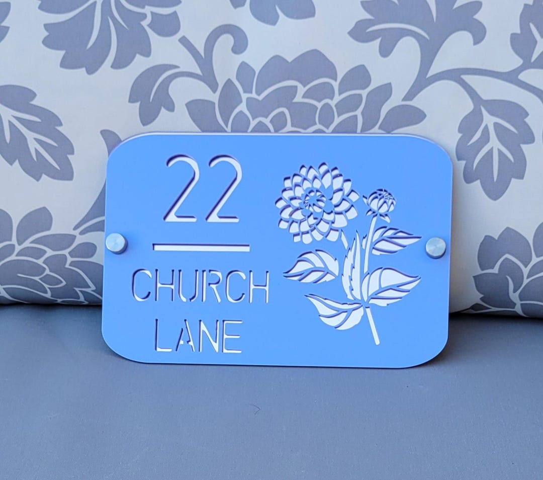 Flowers, Floral House Number, House Number Sign, Door Sign, Door Number ...