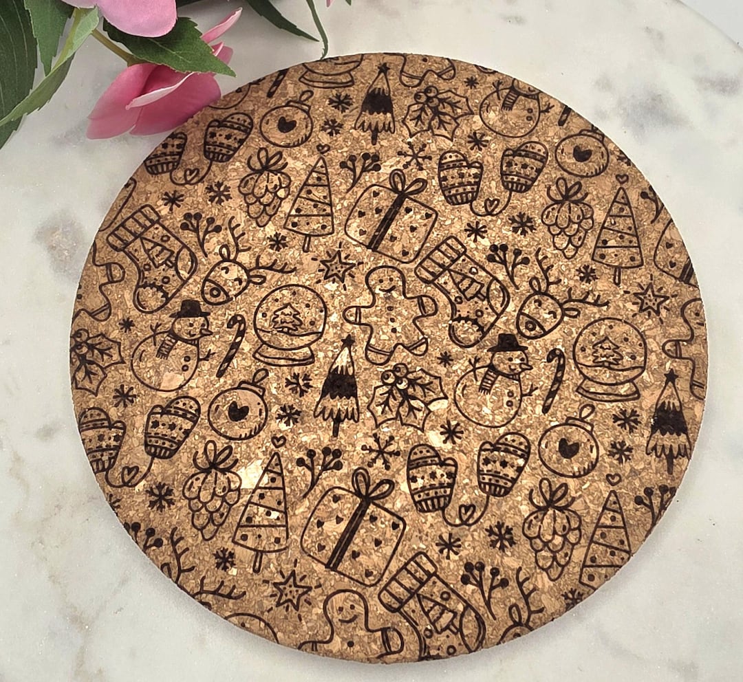 Cork Christmas Doodles Laser Engraved Cork Trivet: Kitchen Decor Pot ...