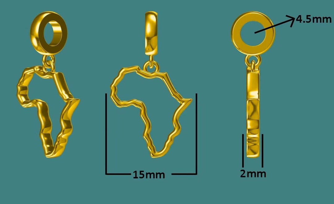 Golden Africa African Map Heart Charm 925 Silver Charm - Etsy
