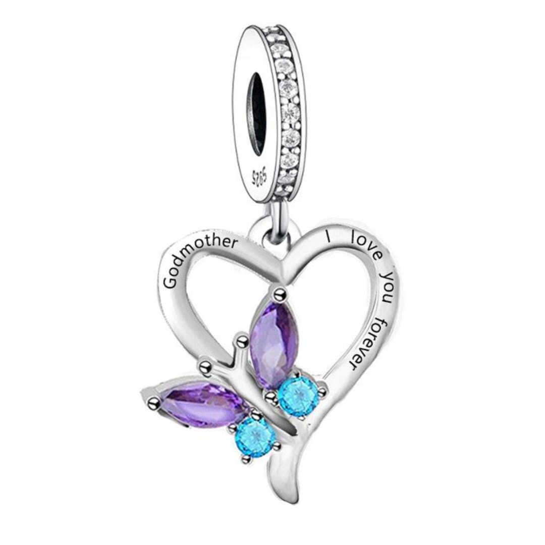 Godmother Heart Charm I Love You Forever Heart 925 Silver Charm ...