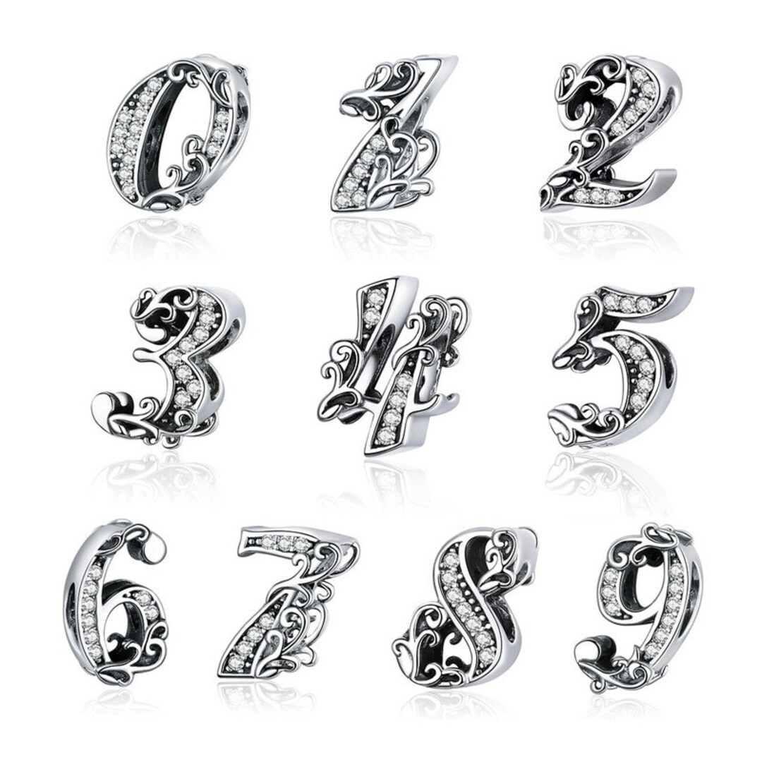 Individual Numbers 0-9 Birthday Anniversary Charm 925 Silver Charm ...