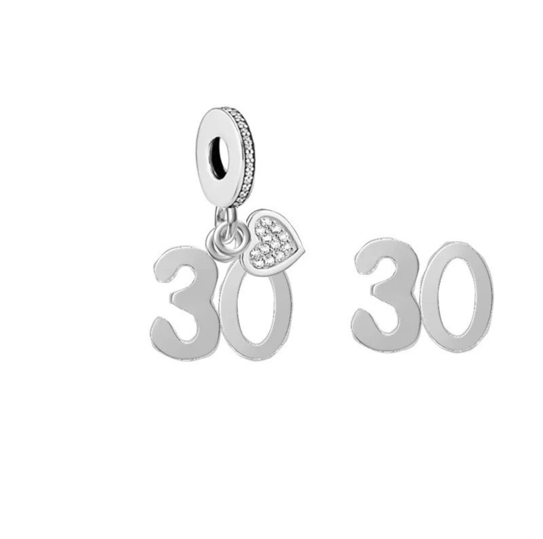 30th Numbers Anniversary Birthday Charms , Bracelets Dangle Charm Bead ...
