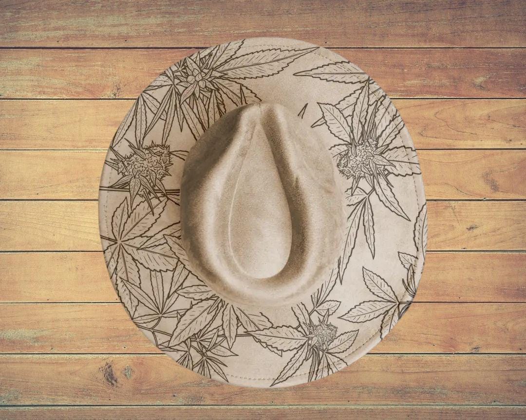 Weed Hat, Floral Cowboy Hat. Burned Cowboy Hat: Engraved Suede/felt ...