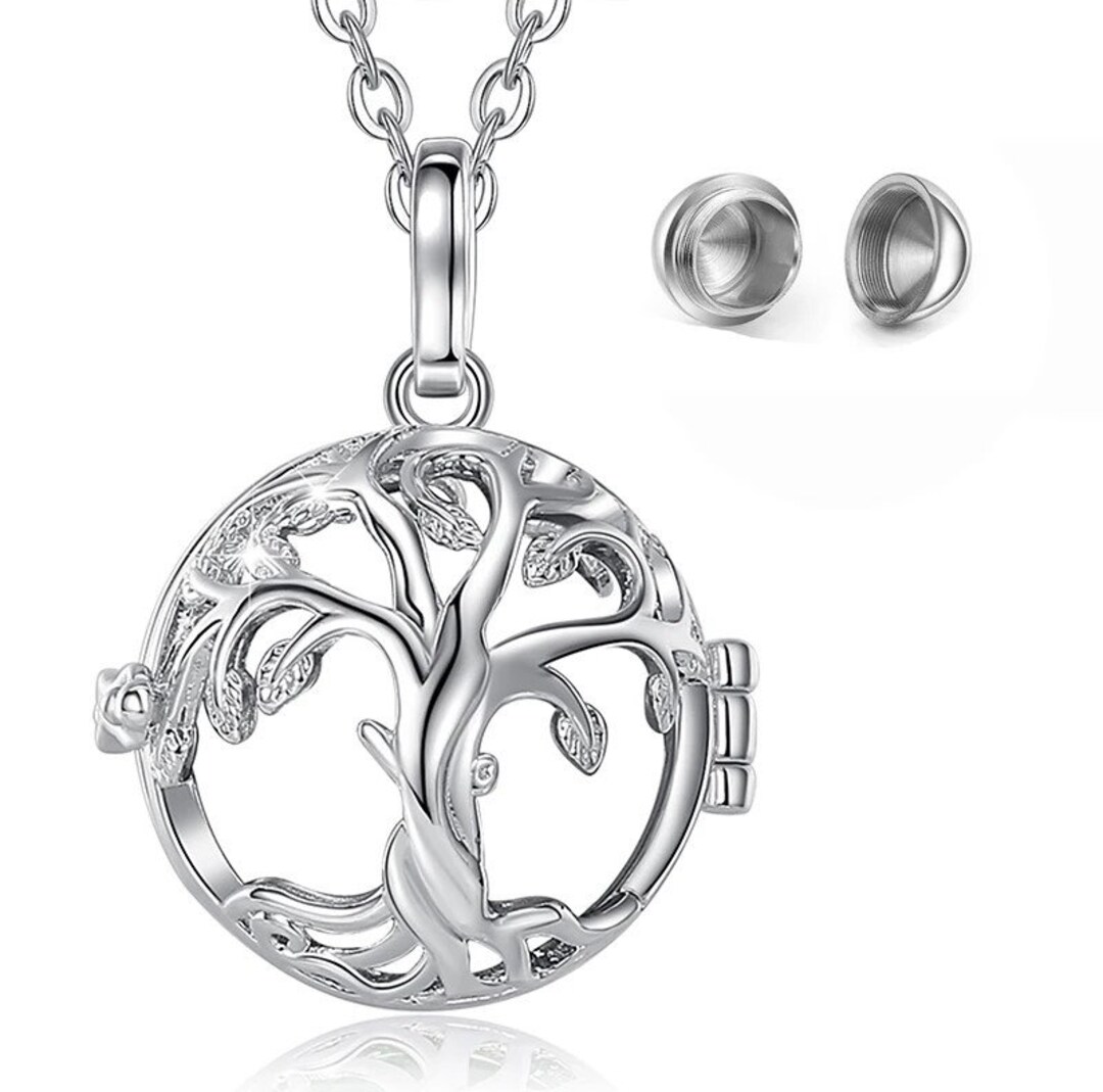 16mm Urn Cremation Tree of Life Cage Locket Ash Pendant Holder Necklace ...