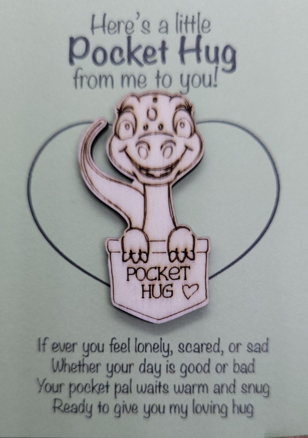 Dinosaur Handmade Wooden Pocket Hug Token Love Gift Little Pocket Hug ...