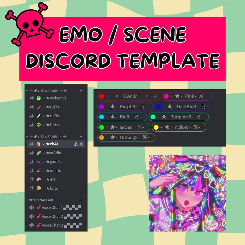 Emo Scene Discord Server Template for Friends Hangout Simple Colorful ...