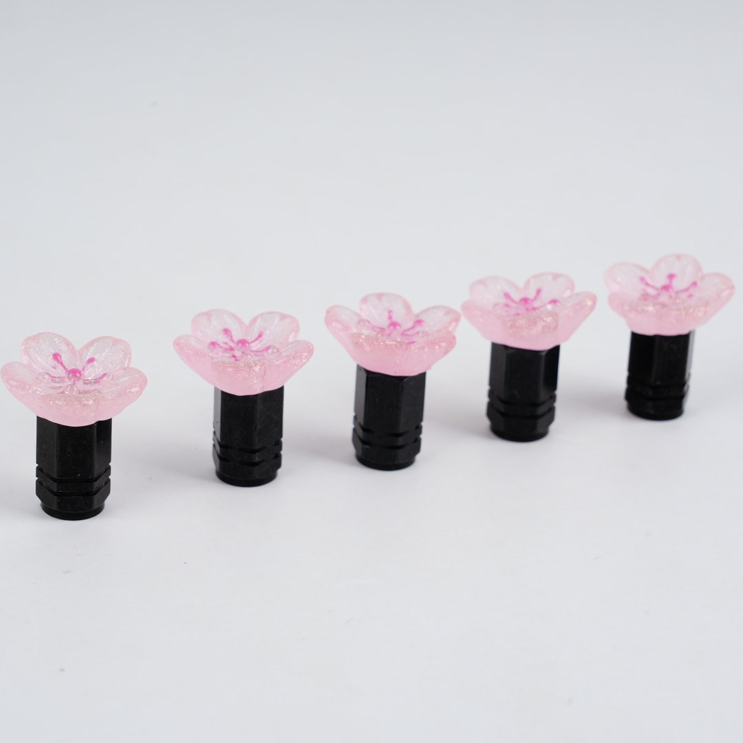 Pink Cherry Blossoms Car Valve Cap Set, Sakura Cherry Blossom Tire ...