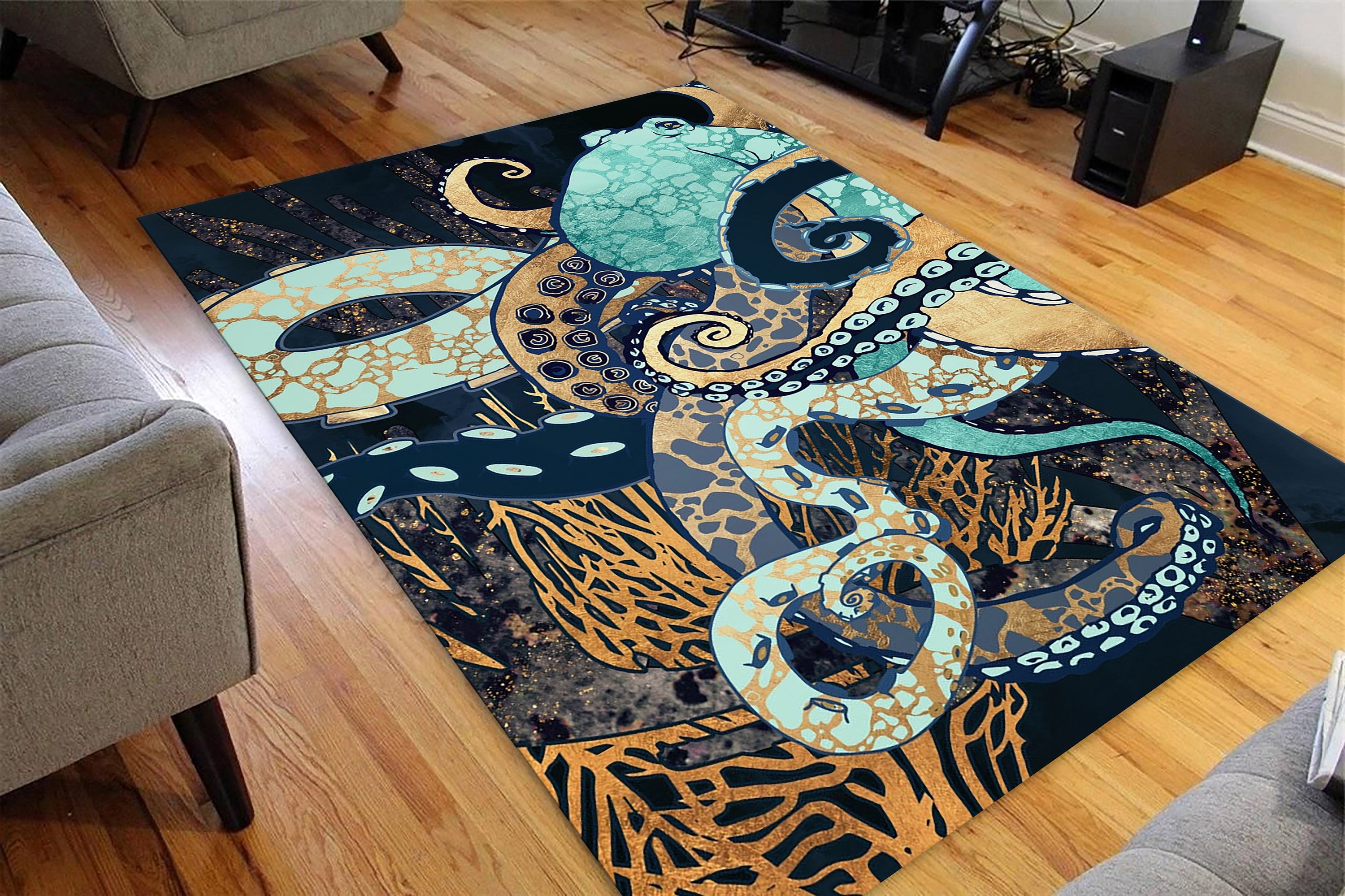Octopus Rug, Modern Rug, Office Decor, Animal Rug, Machine Washable Rug ...