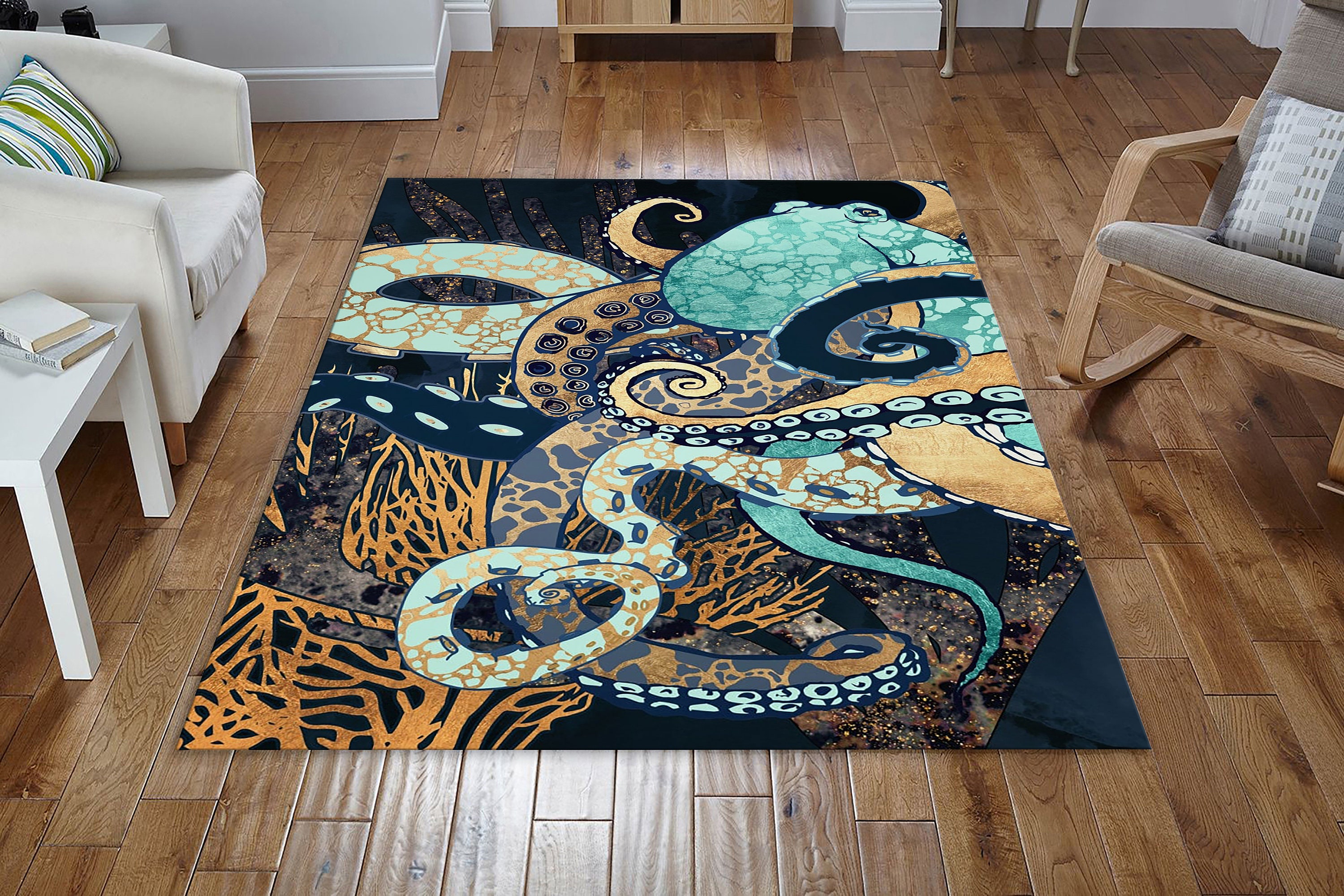 Octopus Rug, Modern Rug, Office Decor, Animal Rug, Machine Washable Rug ...