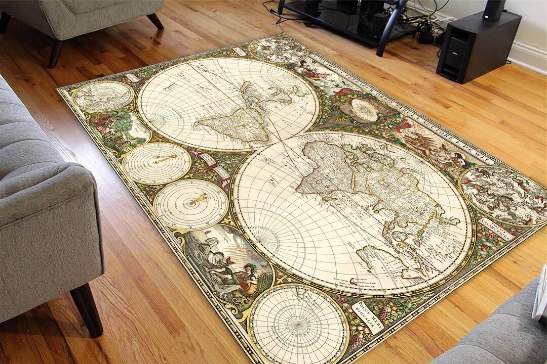 World Map Rug Map Rugs Area Carpet Vintage Pattern Map Rug - Etsy