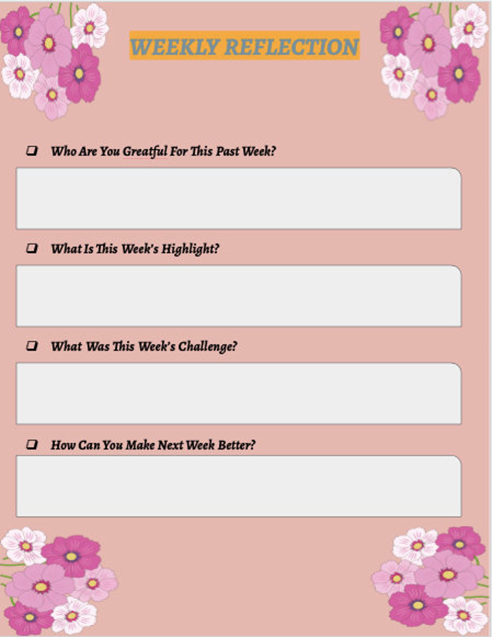 Daily Mental Health Log, Daily Intentions, Weekly Reflections ...