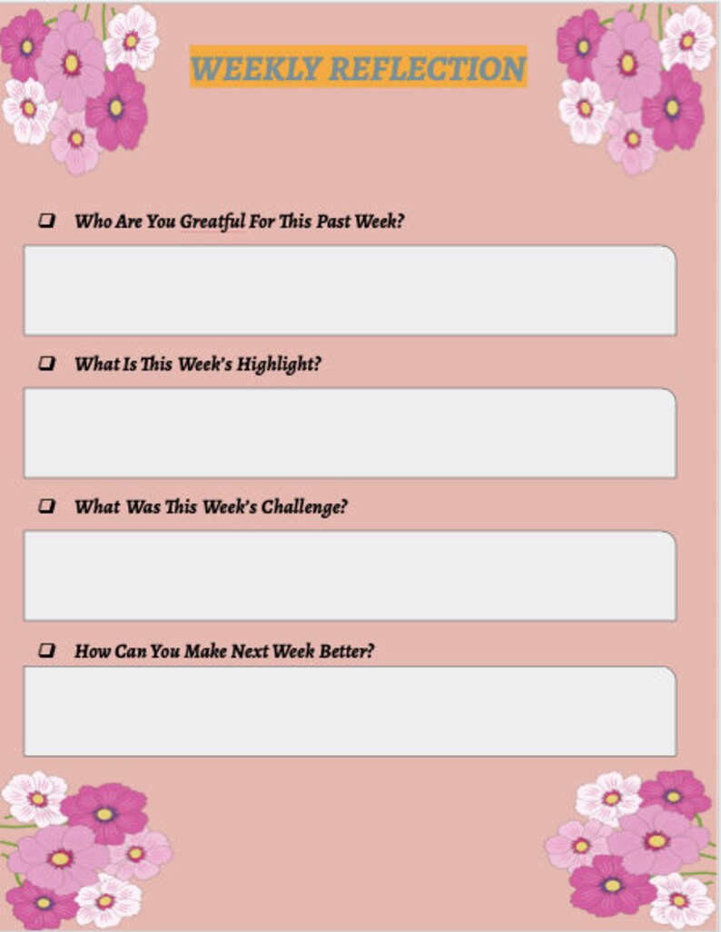 Daily Mental Health Log, Daily Intentions, Weekly Reflections ...