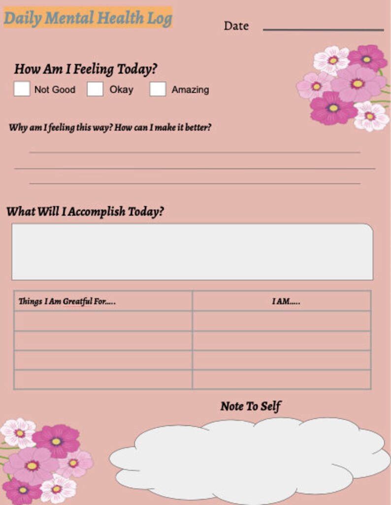 Daily Mental Health Log, Daily Intentions, Weekly Reflections ...