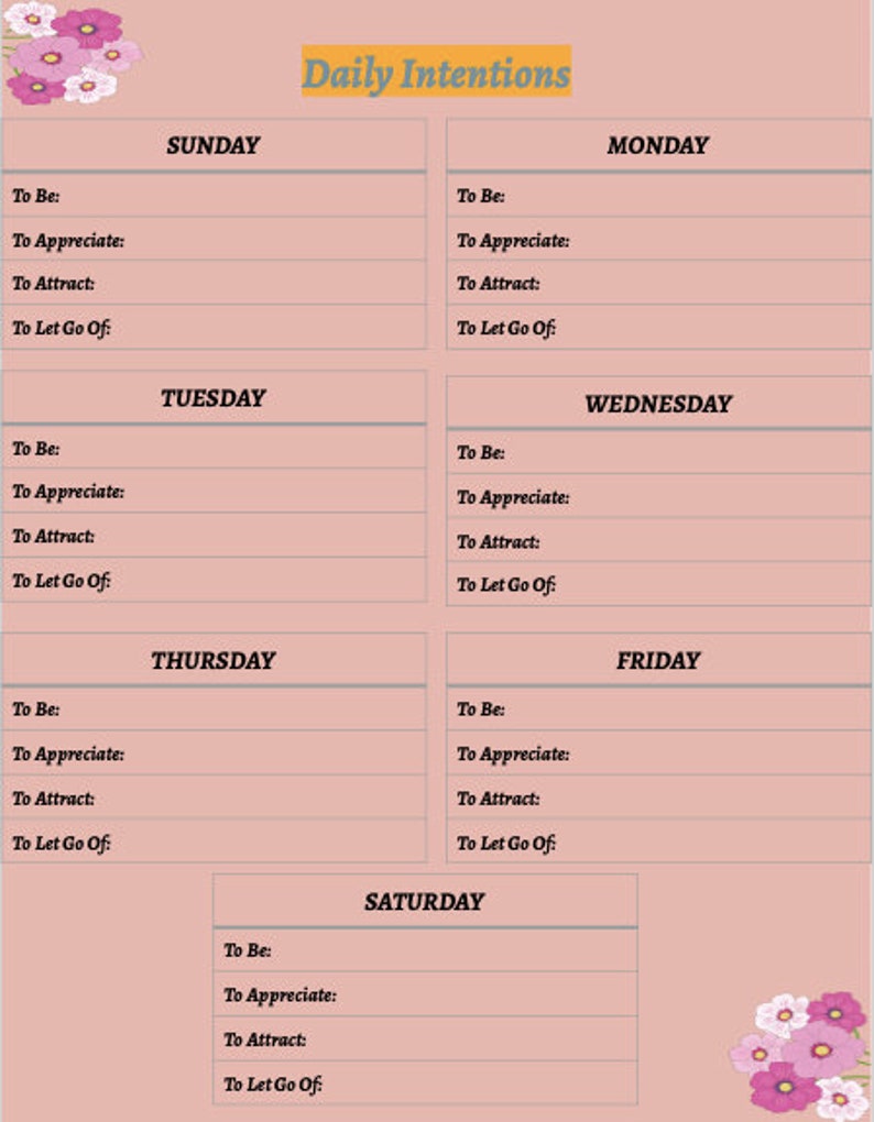Daily Mental Health Log, Daily Intentions, Weekly Reflections ...