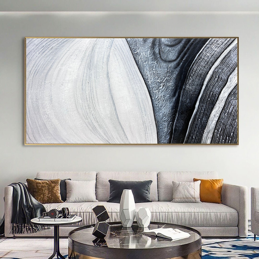 Large Wall Original Texture Painting Gray and White Abstract Art ...